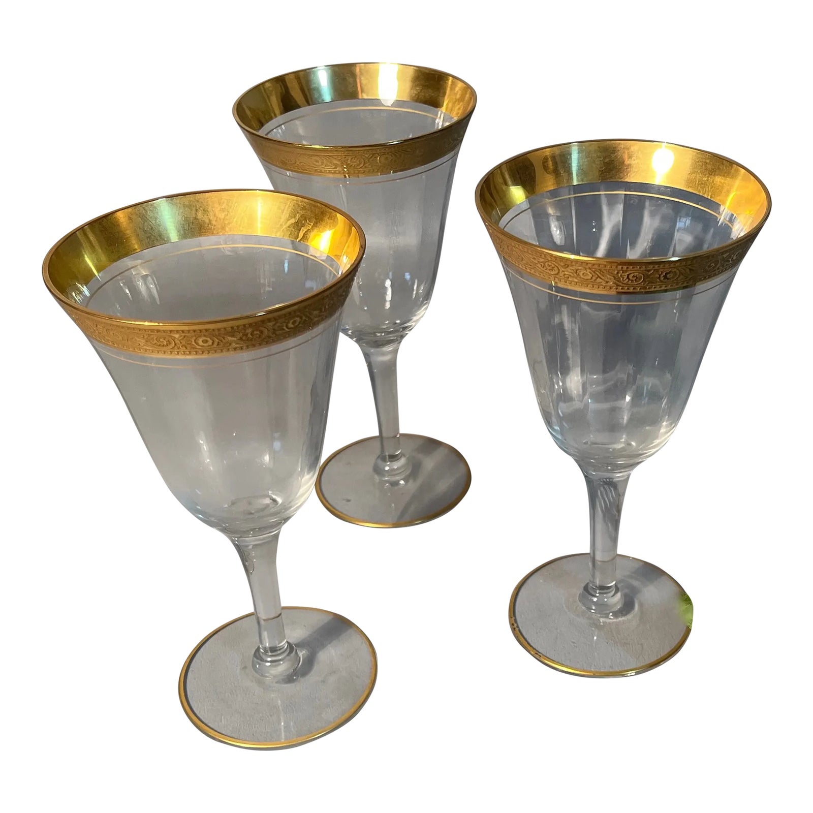 3 (Three) Tiffin Minton Wine Glasses 6oz. Gold Encrusted Rims | Chairish