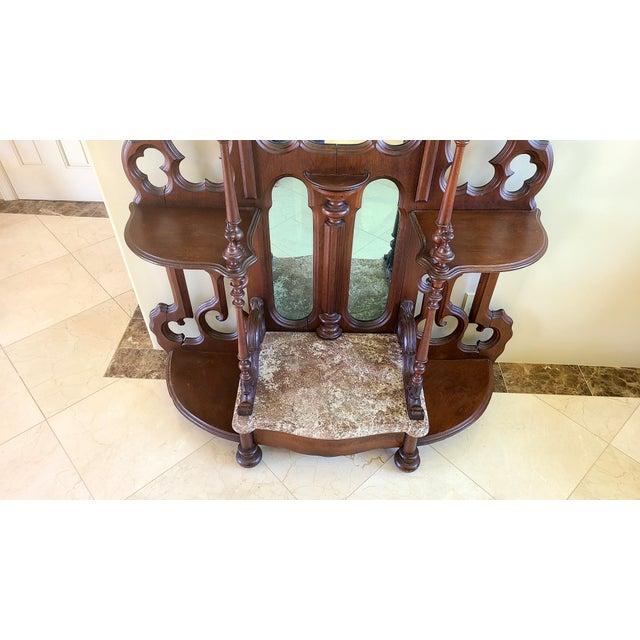 Antique Victorian Hall Tree With Drawer and Marble Shelf Base | Chairish