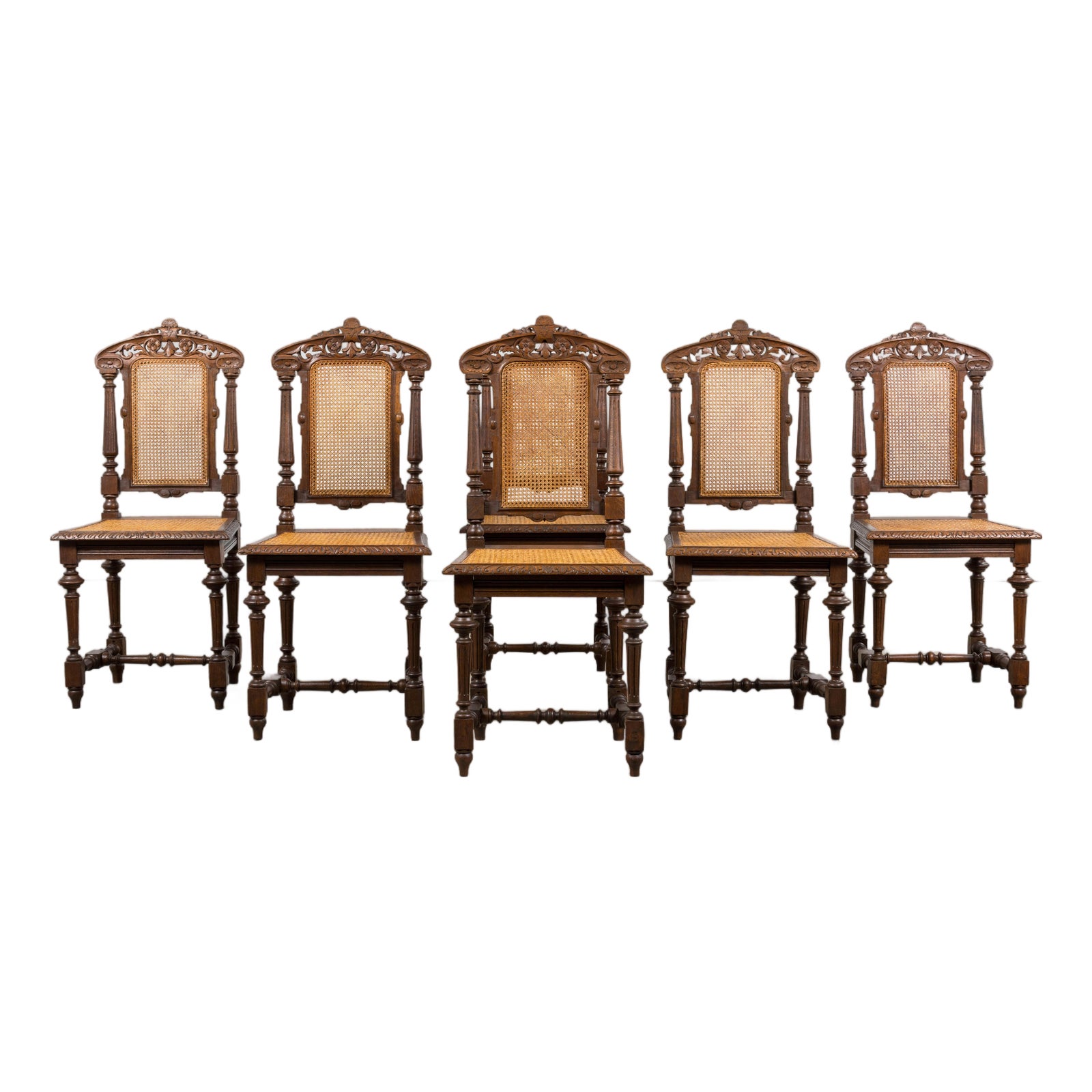 Antique French Renaissance Revival Henri II Style Oak Cane Dining ...