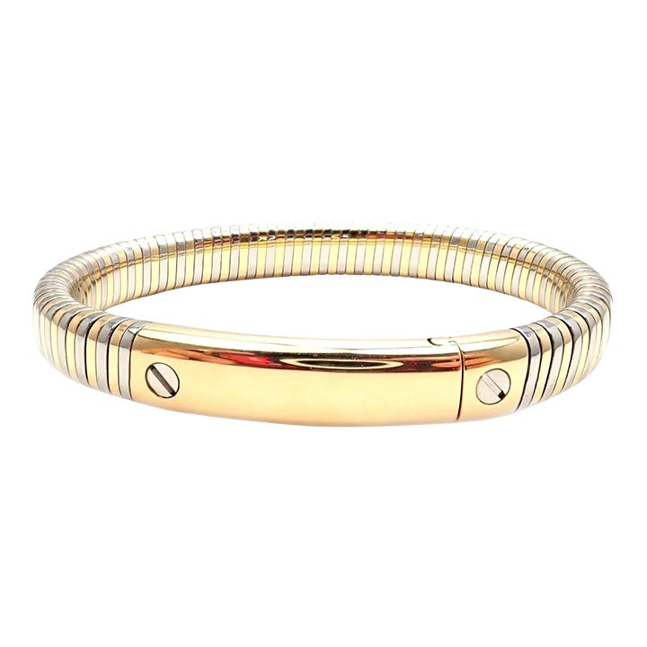 Vintage Van Cleef & Arpels 18k Yellow Gold Steel Bangle Bracelet | Chairish