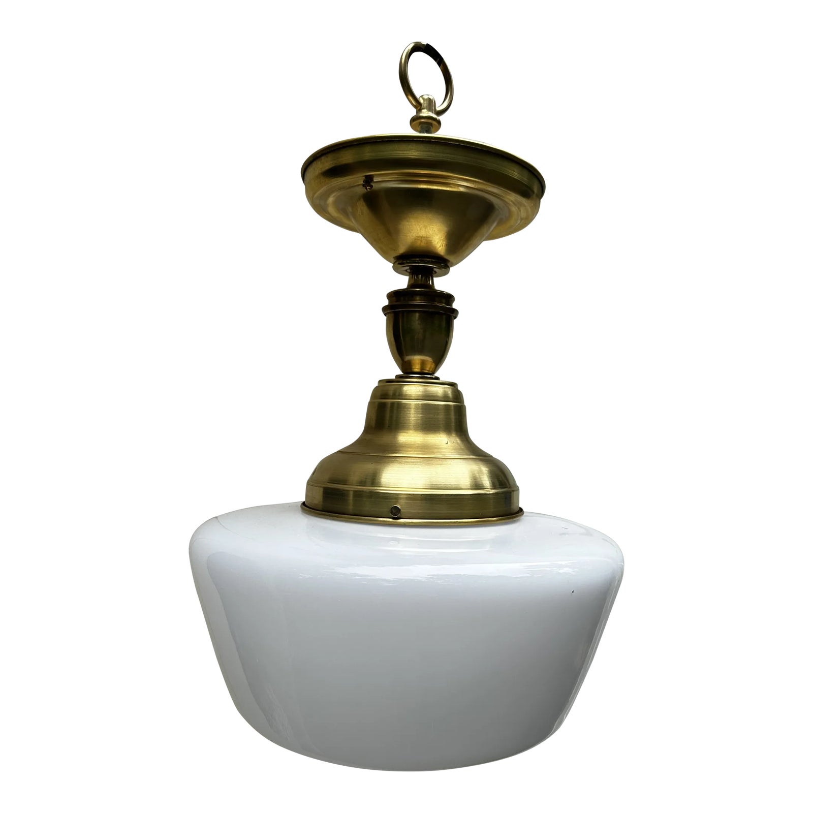 Vintage 1920s School House Globe With Satin Brass Semi Flush Ceiling ...