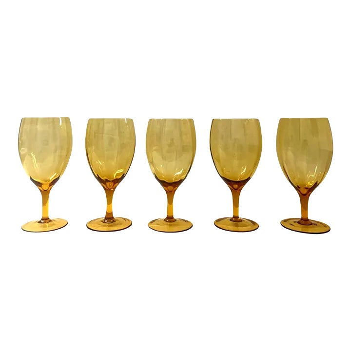 Vintage Mid Century Modern Empoli Amber Glass Goblets, Italian- Set of ...