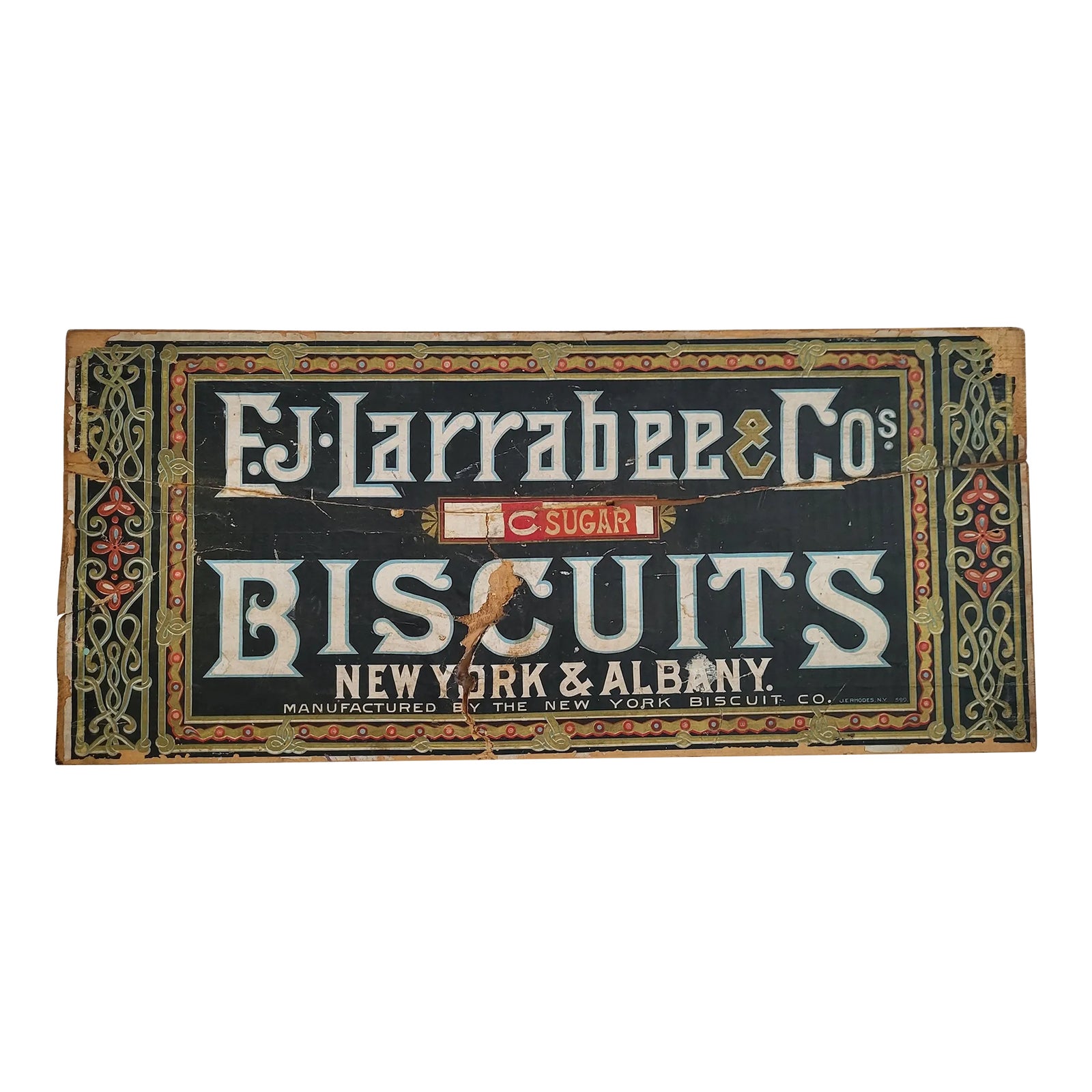 Late 19th Century Ej Larrabee & Co Sugar Biscuits Wooden Crate Sign ...