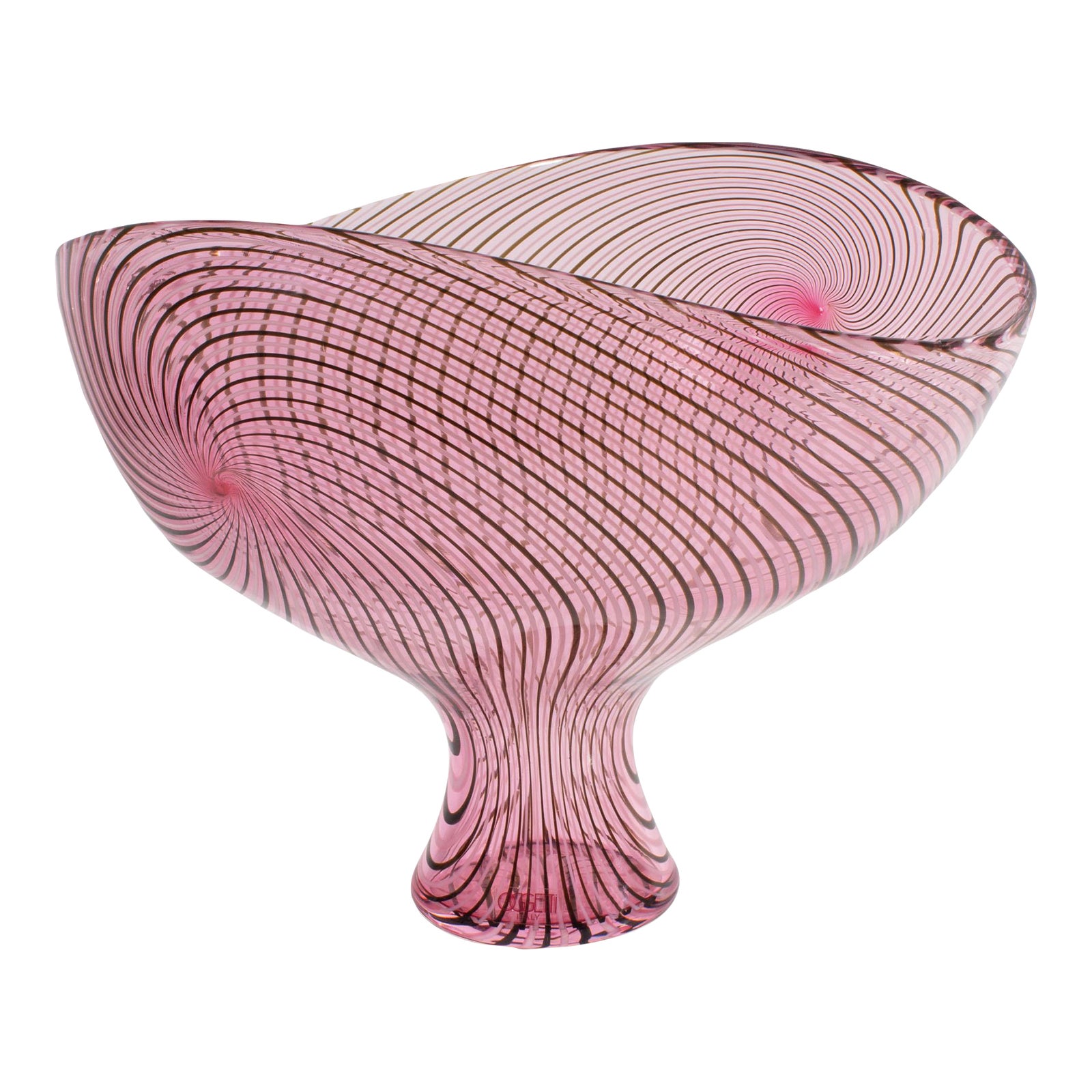Seguso Viro Italian Murano Art Glass Pink Striped Compote | Chairish