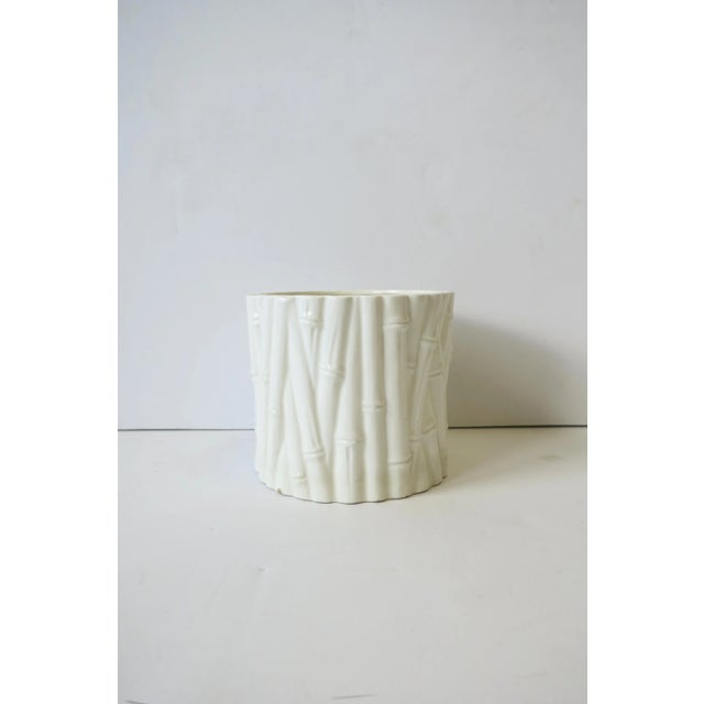 White Ceramic Cachepot or Jardiniere with Bamboo Design | Chairish