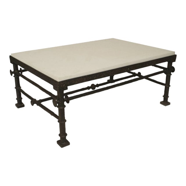 French Modern Patinated Bronze and Limestone Coffee Table (manner of ...