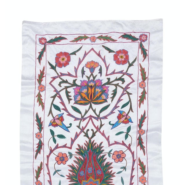 Hand Embroidered Silk Table Runner | Chairish
