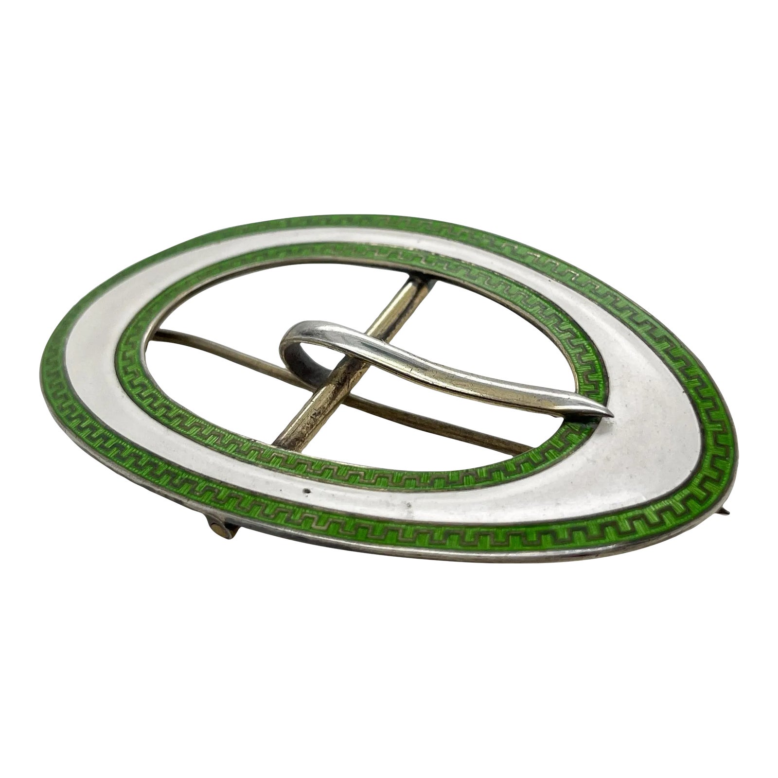 Antique Edwardian Sterling Silver & Enamel Sash Buckle Brooch | Chairish