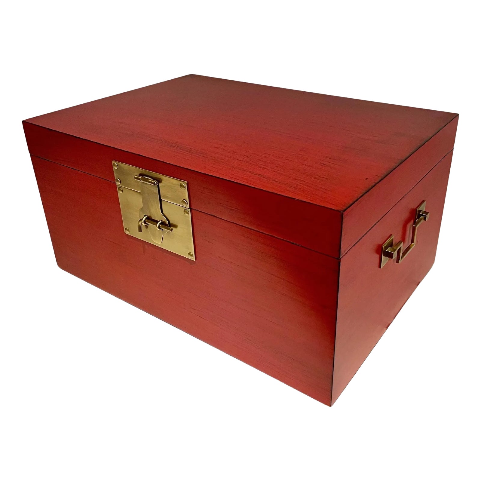 Chinese Red Lacquered Box With Brass Mounts, Mid 20th Century | Chairish