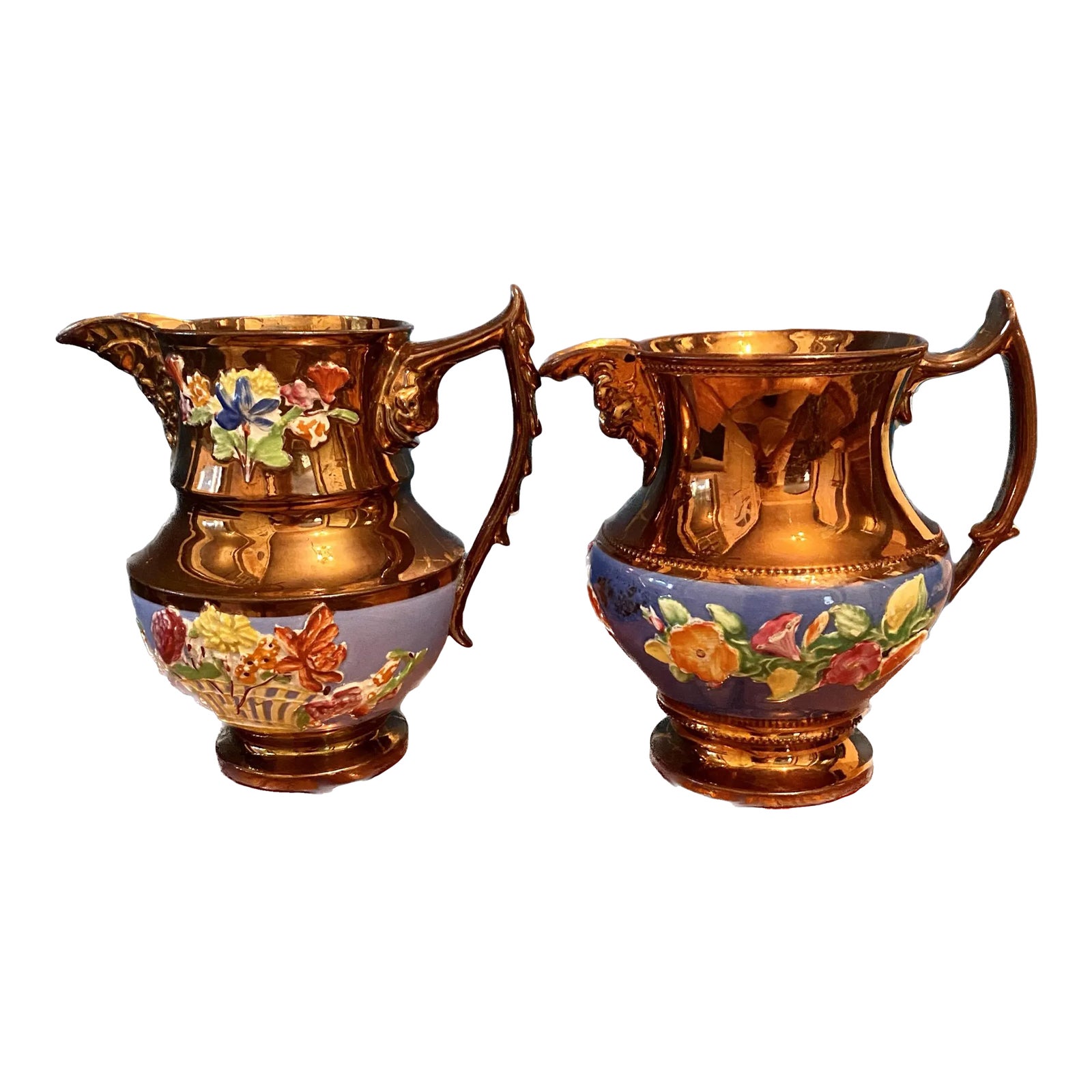 Antique 1800s French Lusterware Jersey Pitchers - Set of 2 | Chairish