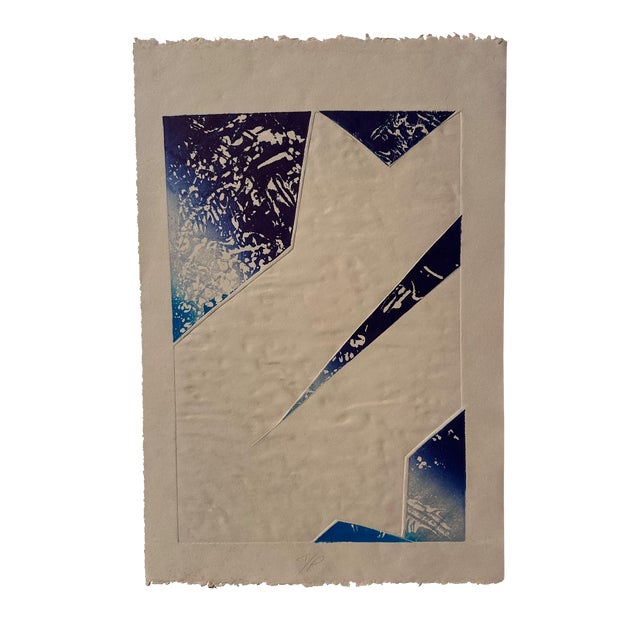 1980s Blue Abstract Block Print | Chairish
