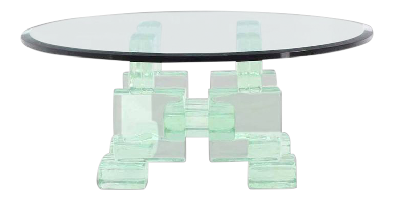 Mid Century ModernThick Heavy Solid Glass Blocks Coffee Table