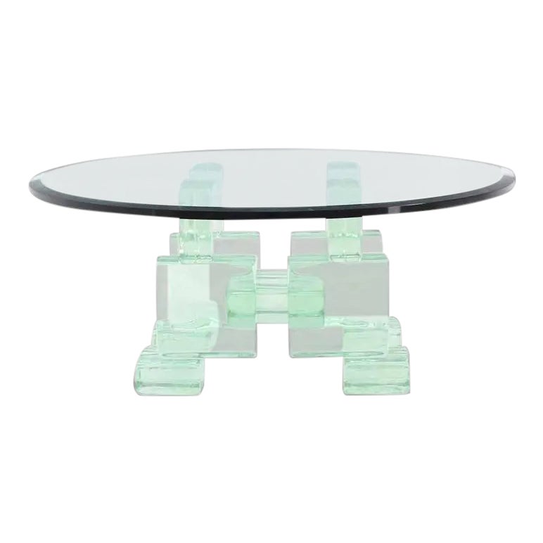 Mid-Century ModernThick Heavy Solid Glass Blocks Coffee Table | Chairish