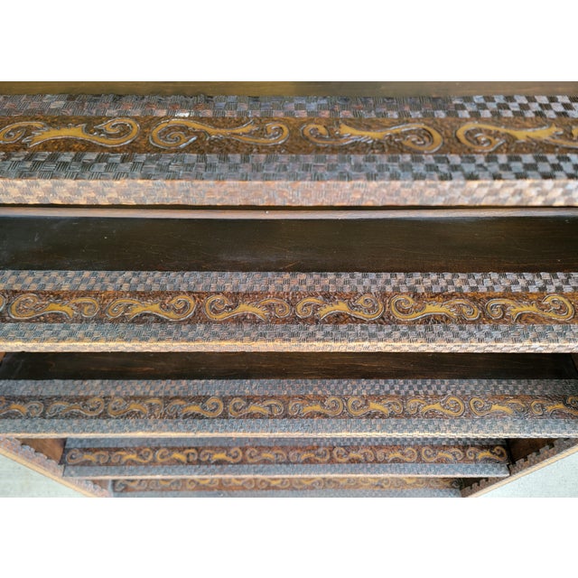 Pyrography Bookshelf Early 1900's | Chairish