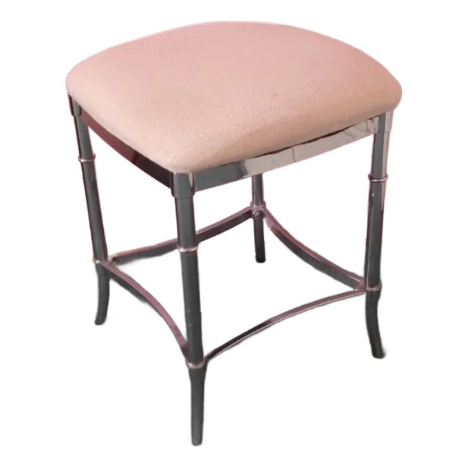 Late 20th Century Polished Chrome Silver Faux Bamboo Vanity Stool Bench ...