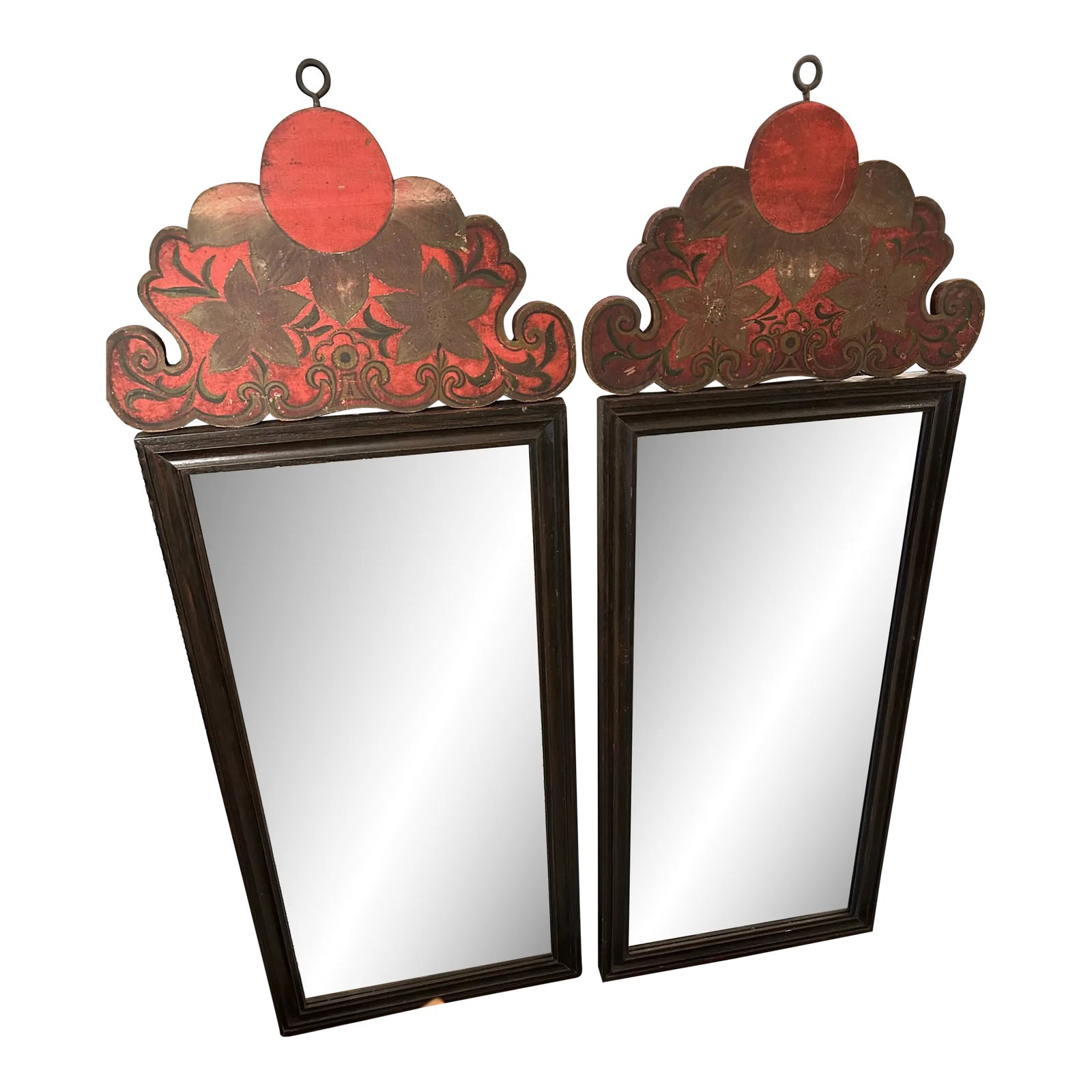 Rectangular Mirrors With Japanese Rising Sun Vintage Wood Tops -A Pair ...