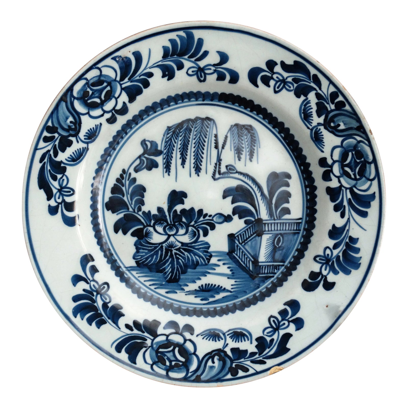 18th-Century Antique Delft Chinoiserie Plate | Chairish