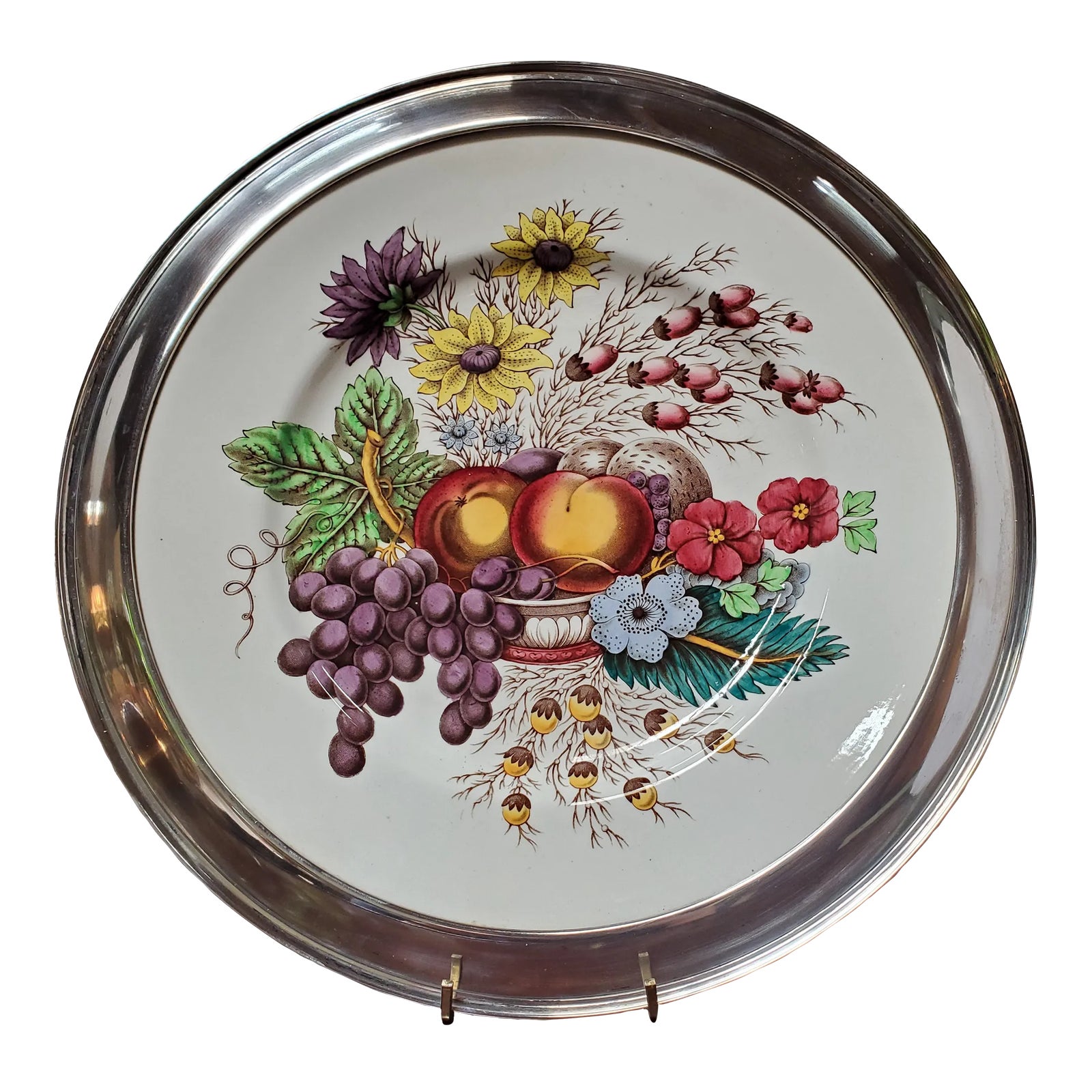 Mid 20th Century Copeland Spode Sterling Silver Rimmed Plate | Chairish