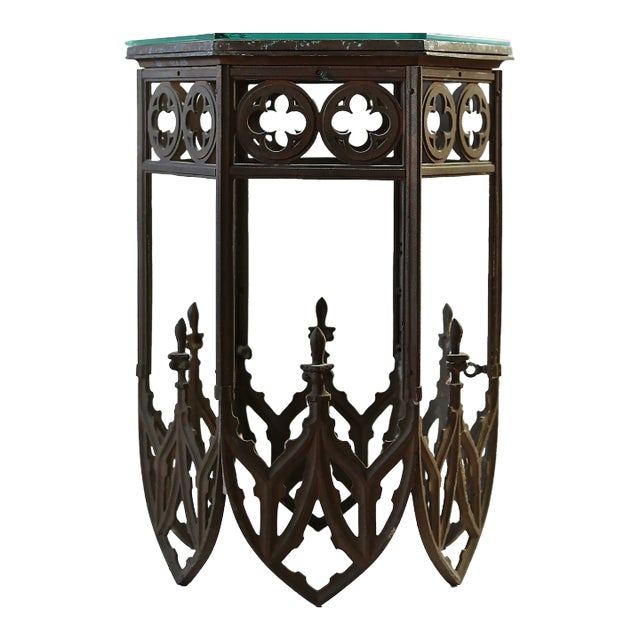 Mid 20th Century Vintage Gothic Style Hexagon Side Table | Chairish