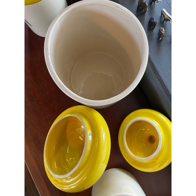 Set of 4 Vintage Porcelain Kitchen Canisters in Yellow | Chairish