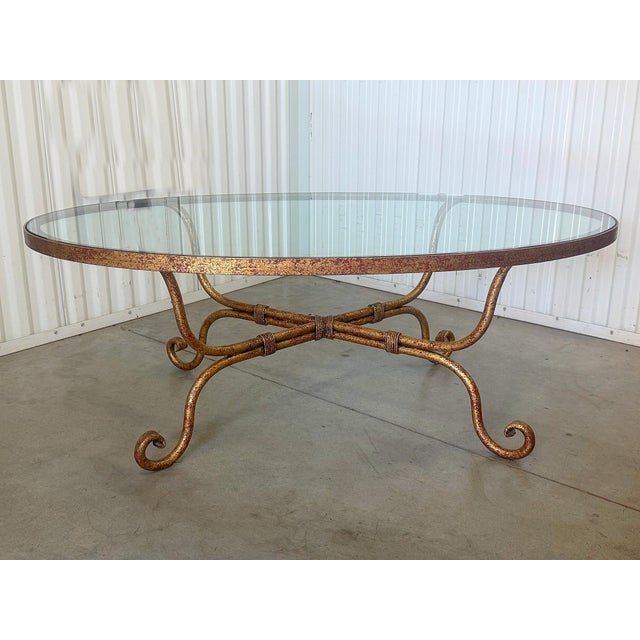 Late 20th Century Hollywood Regency Gilt Wrought Iron Glass Top Oval ...