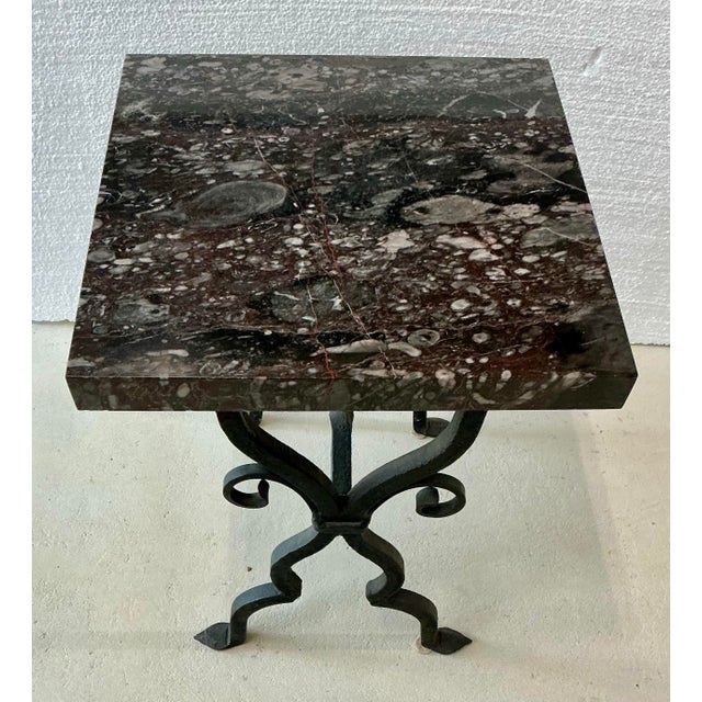 Antique Spanish Marble Top Wrought Iron Side Table. | Chairish