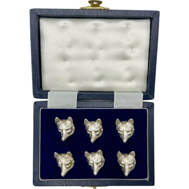 Mid 20th Century Asprey London Sterling Silver Fox Head Place Card ...