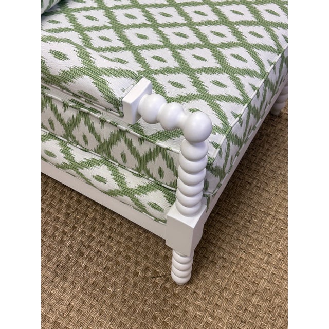 White Bobbin Chair With Green & White Kravet Upholstery | Chairish