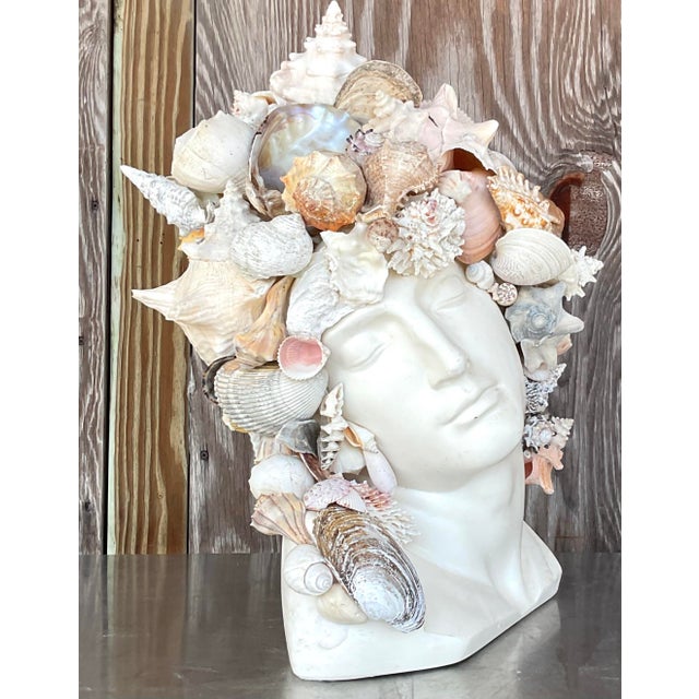 Vintage Coastal Shell Encrusted Bust | Chairish