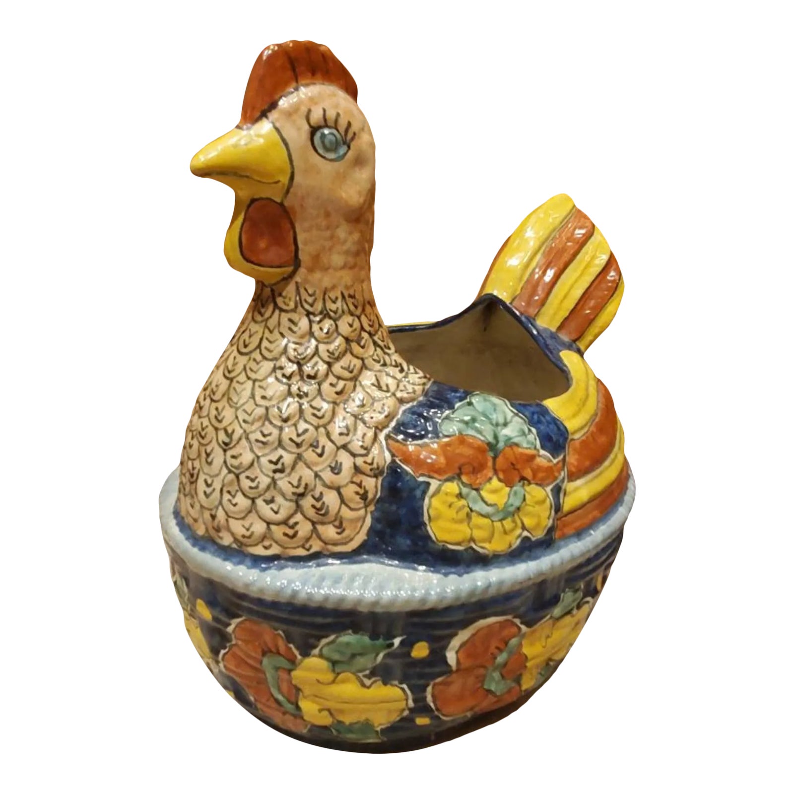 Vintage Mexican Folk Art Talavera Ceramic Rooster Planter | Chairish