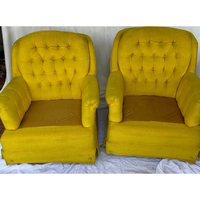 1970s Hollywood Regency Citron Tufted Swivel Rockers- a Pair | Chairish