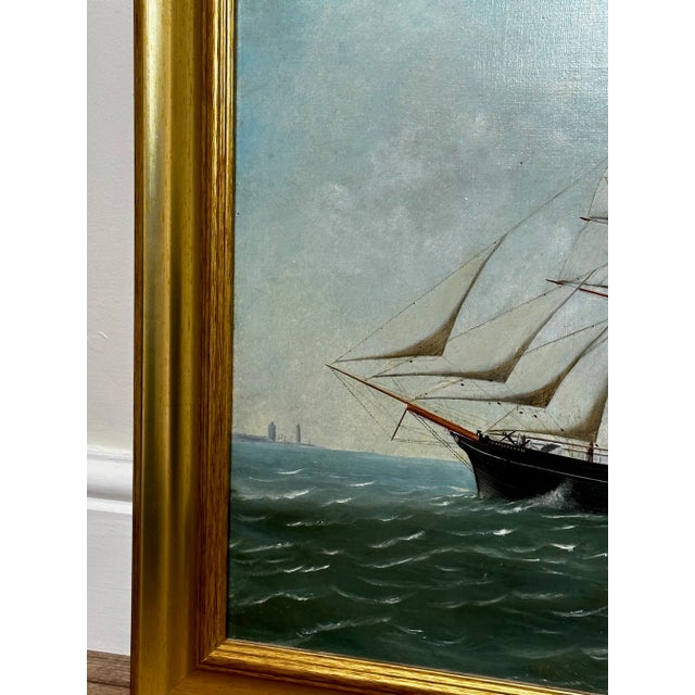 19th Century Oil Painting Marine Barquentine Ship Charles James Off ...