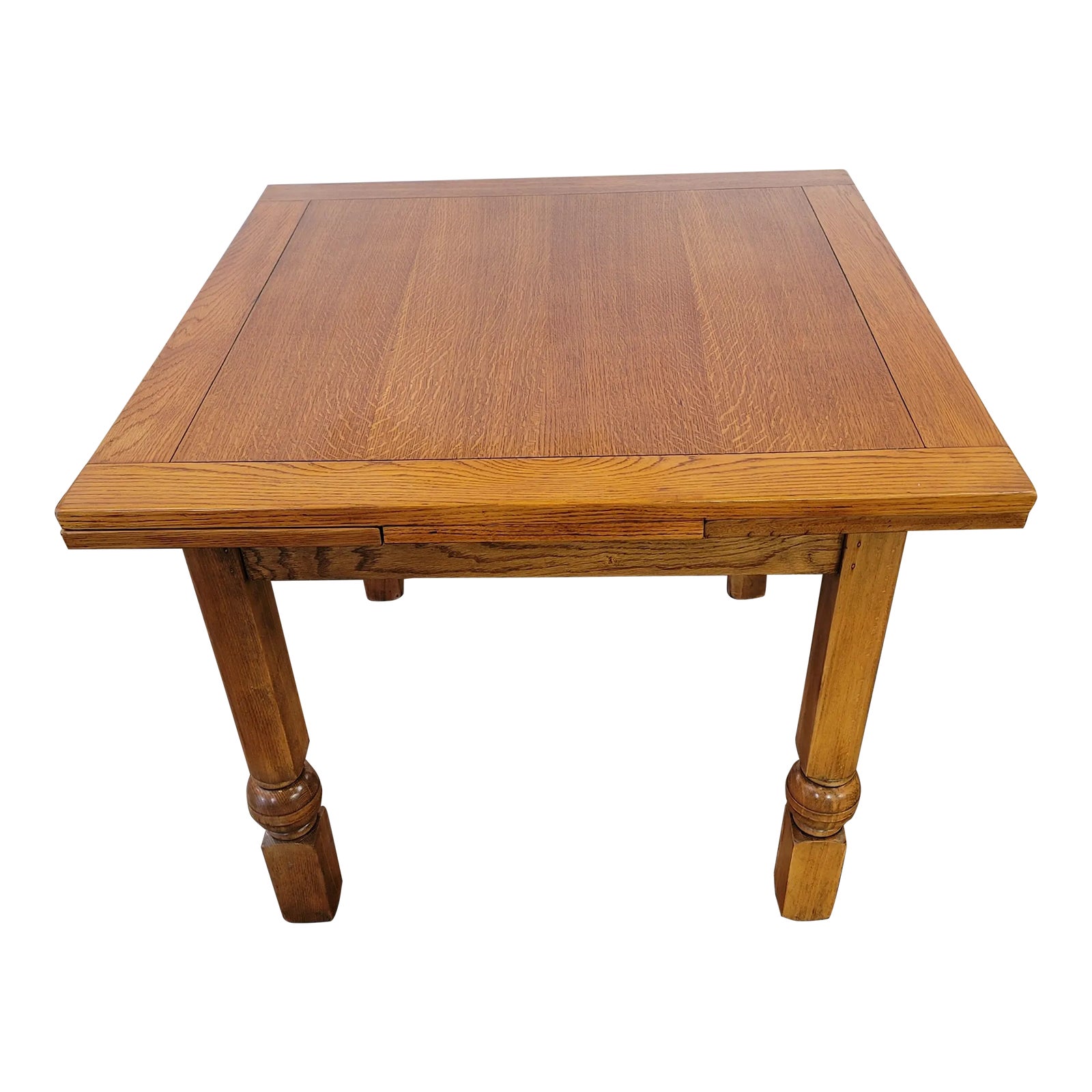 1930s Oak Draw Leaf Table 36 Squre Open 60 | Chairish