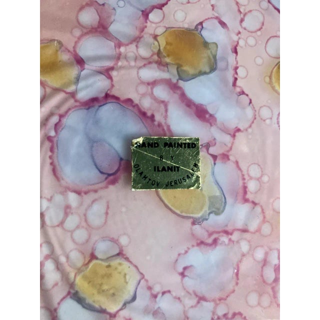 Ilanit Hand-Painted Pink Toned Art Glass Rimmed Serving Plate, Circa ...