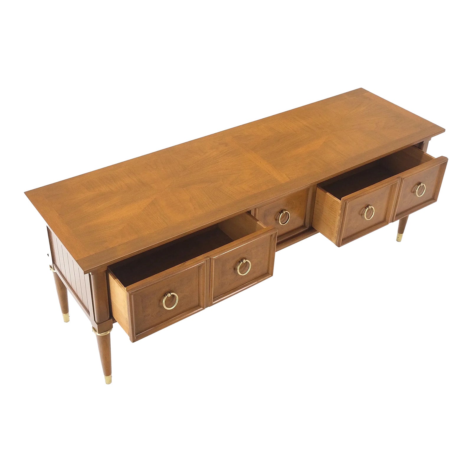 Brass Drop Rings Pulls Low Profile Tapered Legs Long Credenza Mid ...
