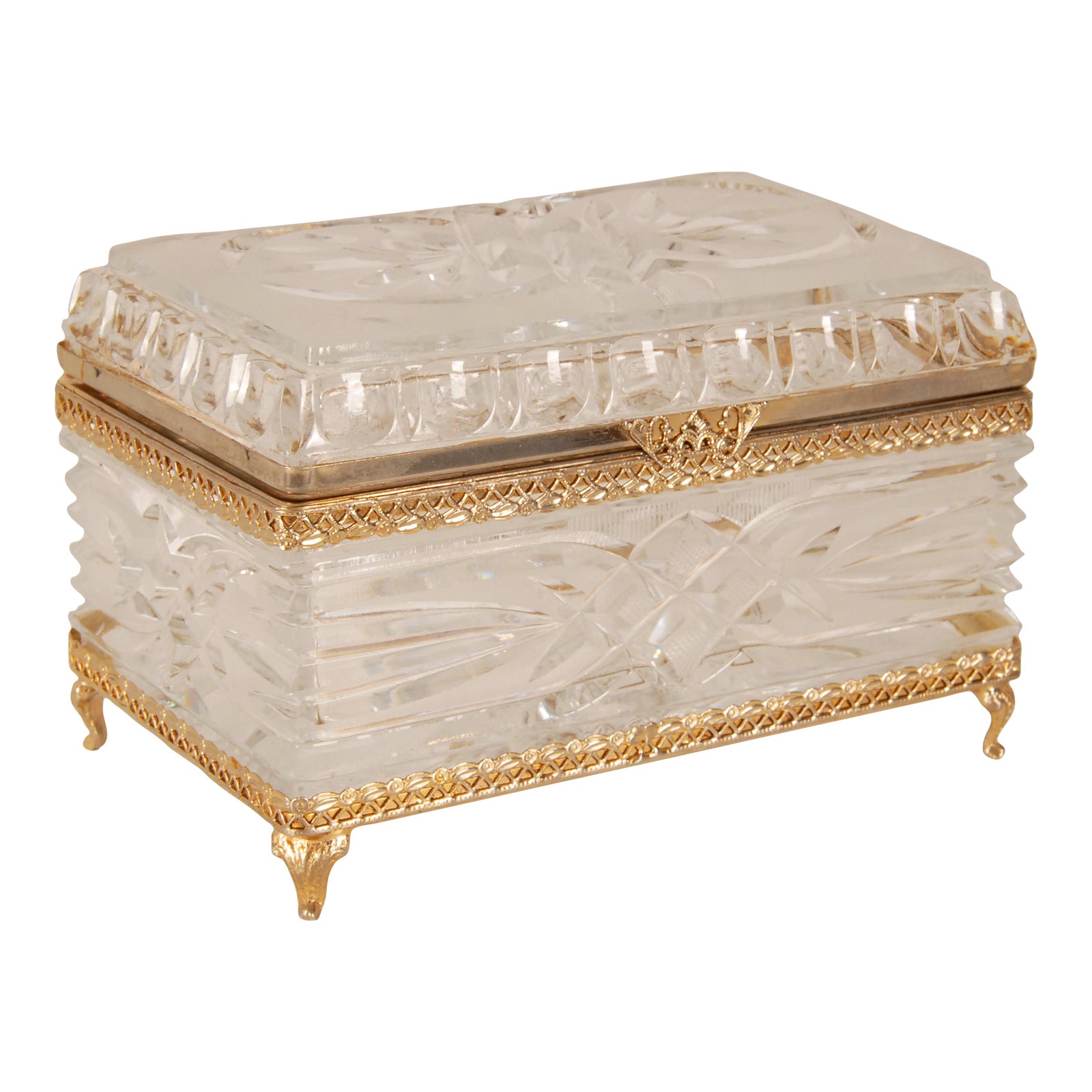 Mid Century Hollywood Regency Crystal Jewelry Box Table Box Cut Glass ...