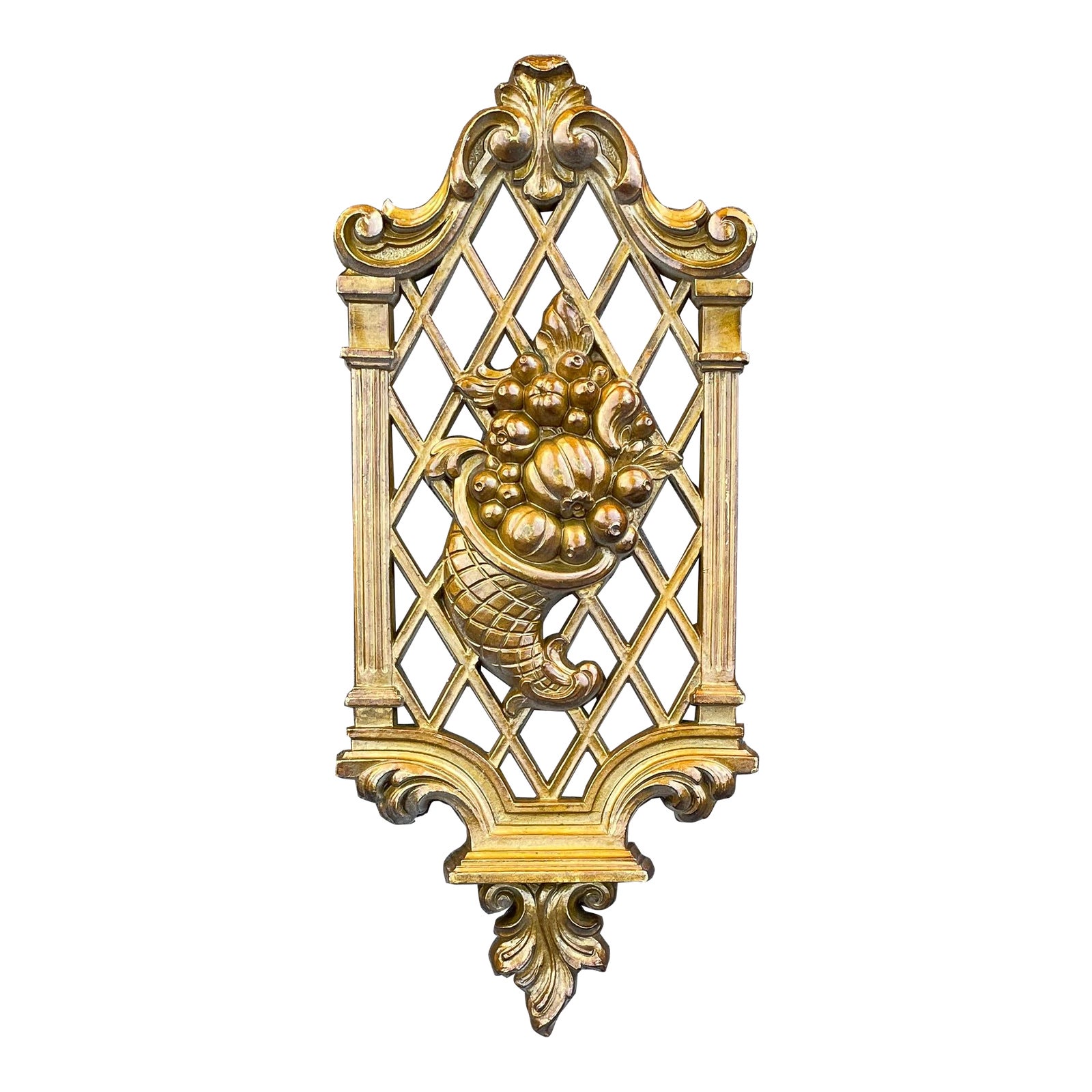 Vintage Molded Resin Wall Hanging “Cornucopia on Wooden Trellis” Syroco ...