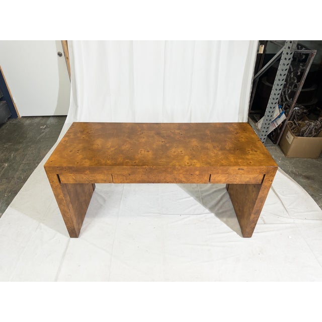 Mid-Century Vintage Parson Style Burlwood Desk | Chairish