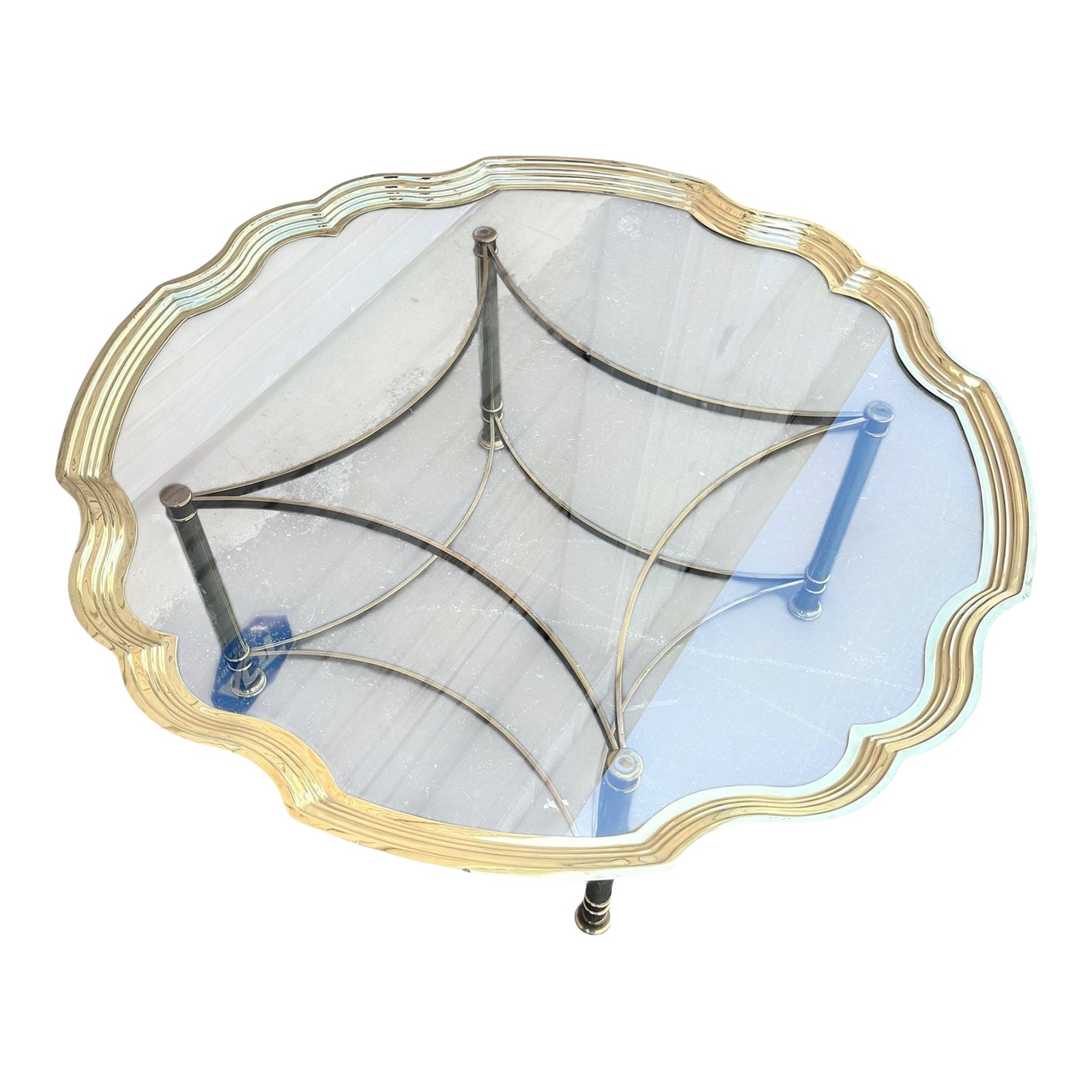 1970s Vintage Brass Scalloped Glass Coffee Table / Italy | Chairish