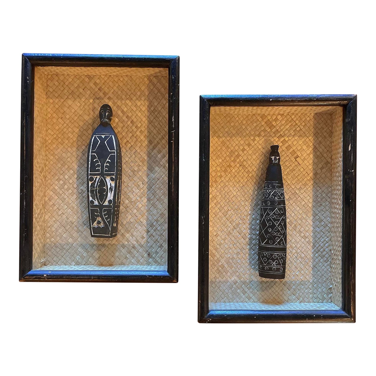 Late 20th Century African Art Carving Shadow Box Displays- Set of 2 ...