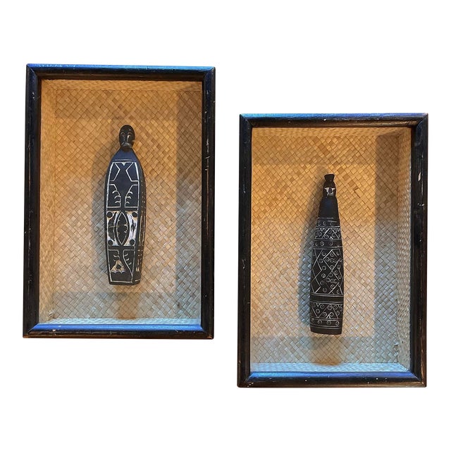 Late 20th Century African Art Carving Shadow Box Displays- Set of 2 ...