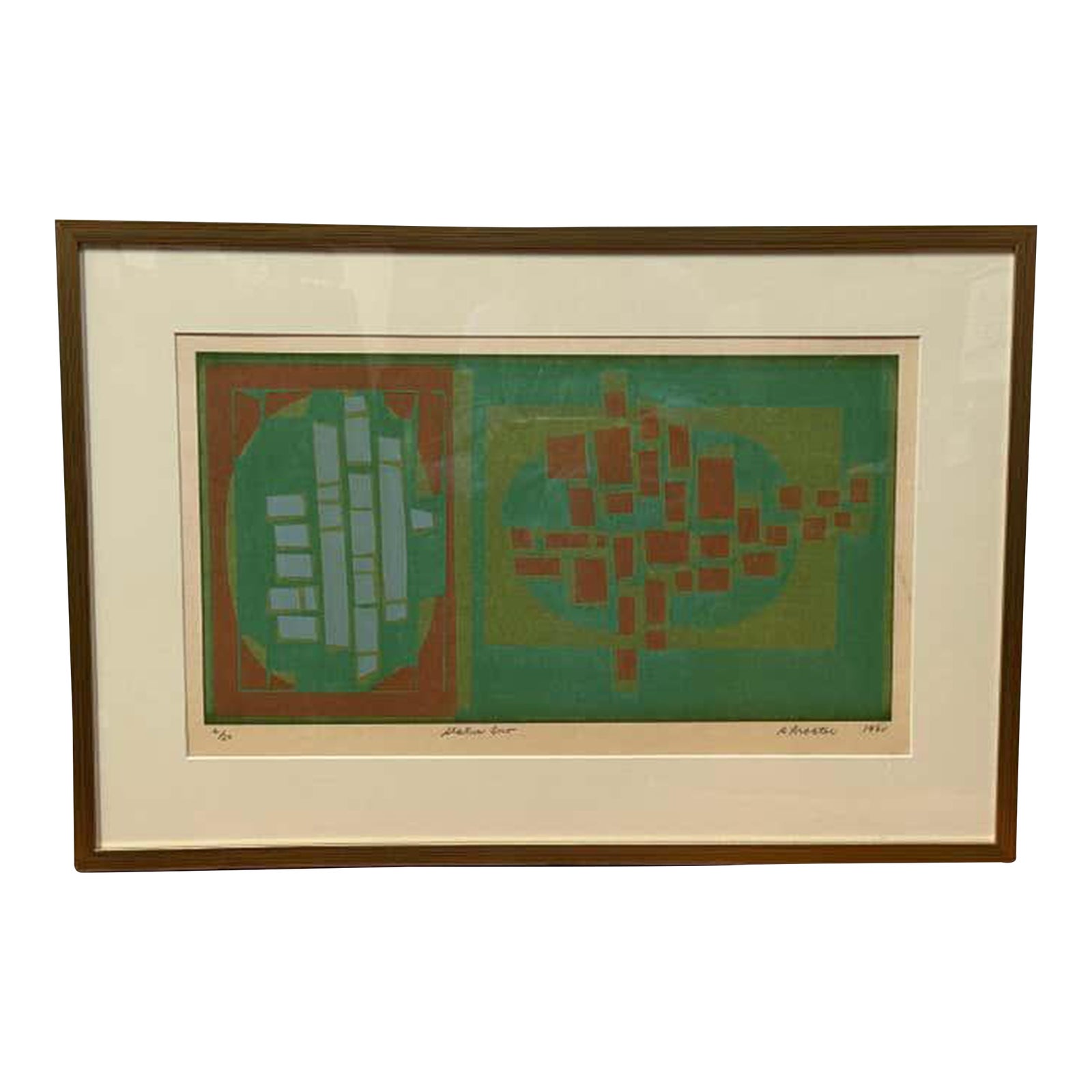 "Status Quo" Green Abstract Lithograph by Richard Proctor | Chairish