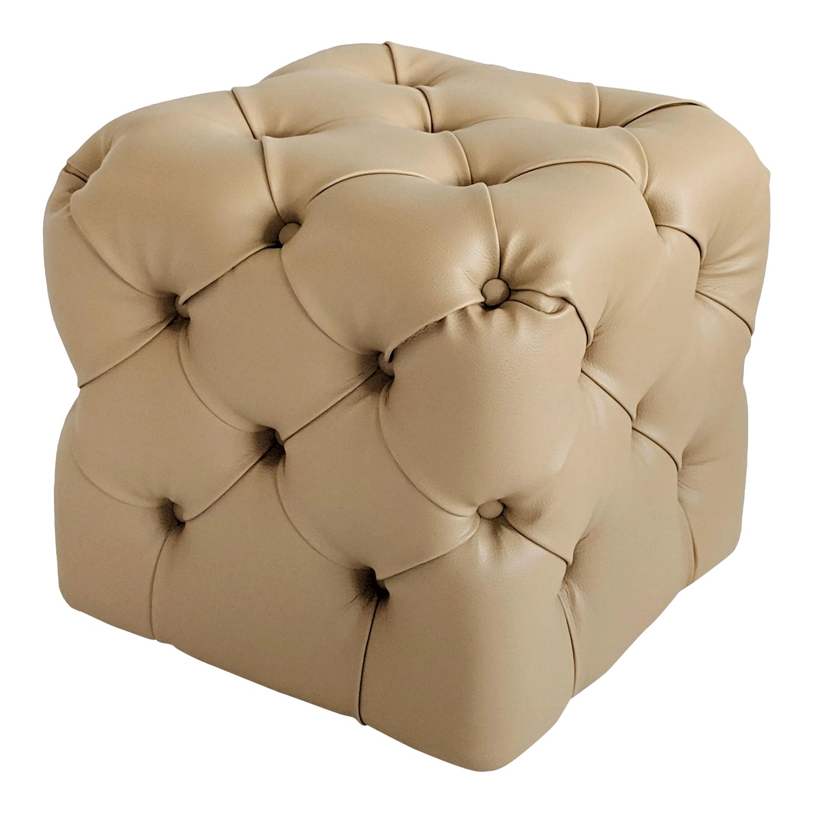 Modern Teuco Italian Leather Tufted Pouf | Chairish