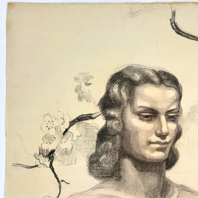 Antique Art Nouveau Portrait Study of a Woman With Cherry Blossoms ...