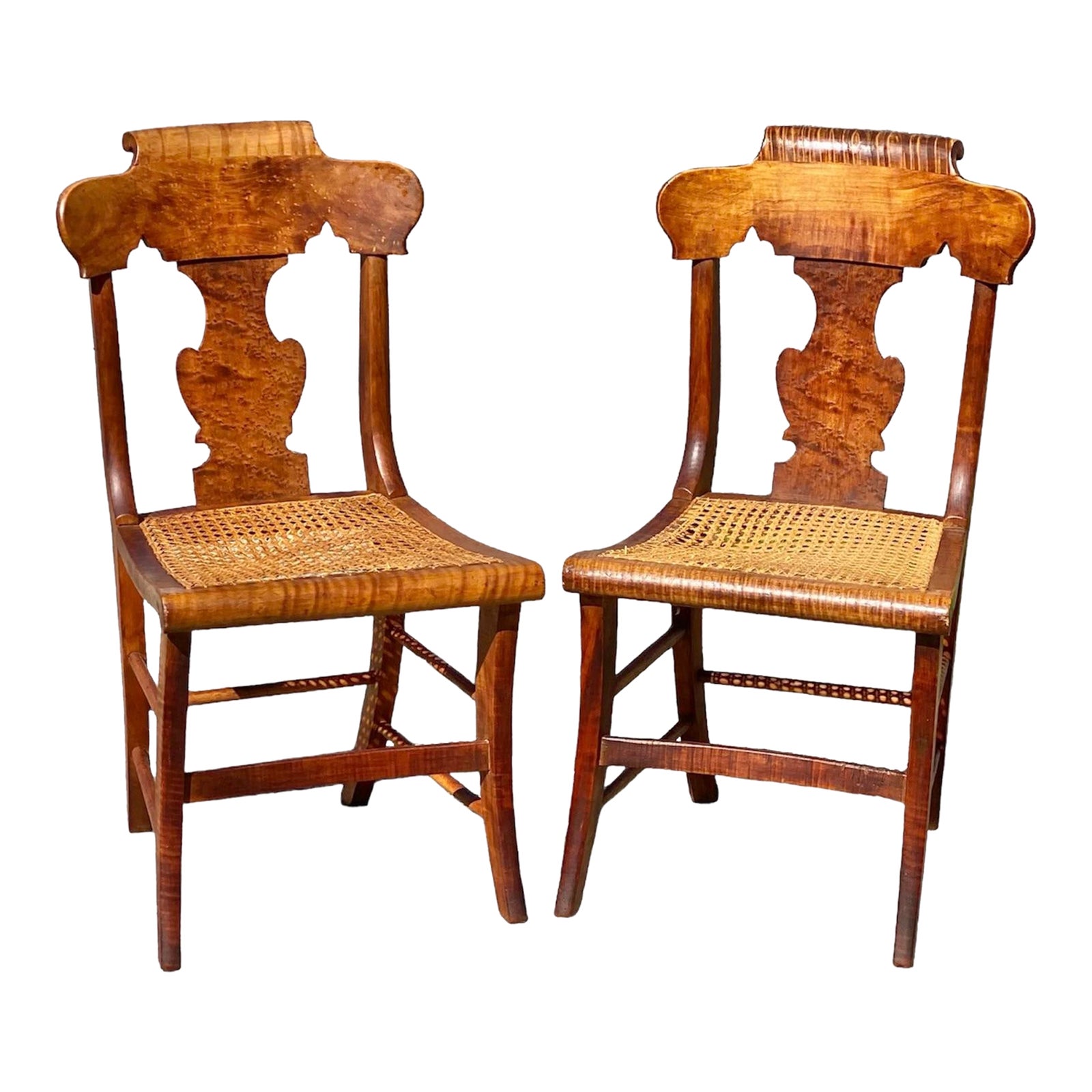 Early 19th Century Antique Federal Pair of Tiger Maple & Birds Eye ...