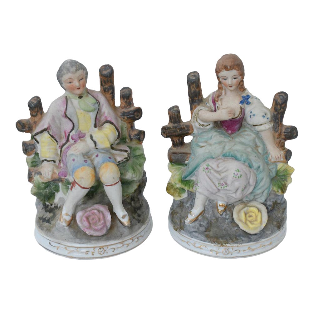 Vintage Pair of Japanese Chase Hand Painted Style Figurines | Chairish