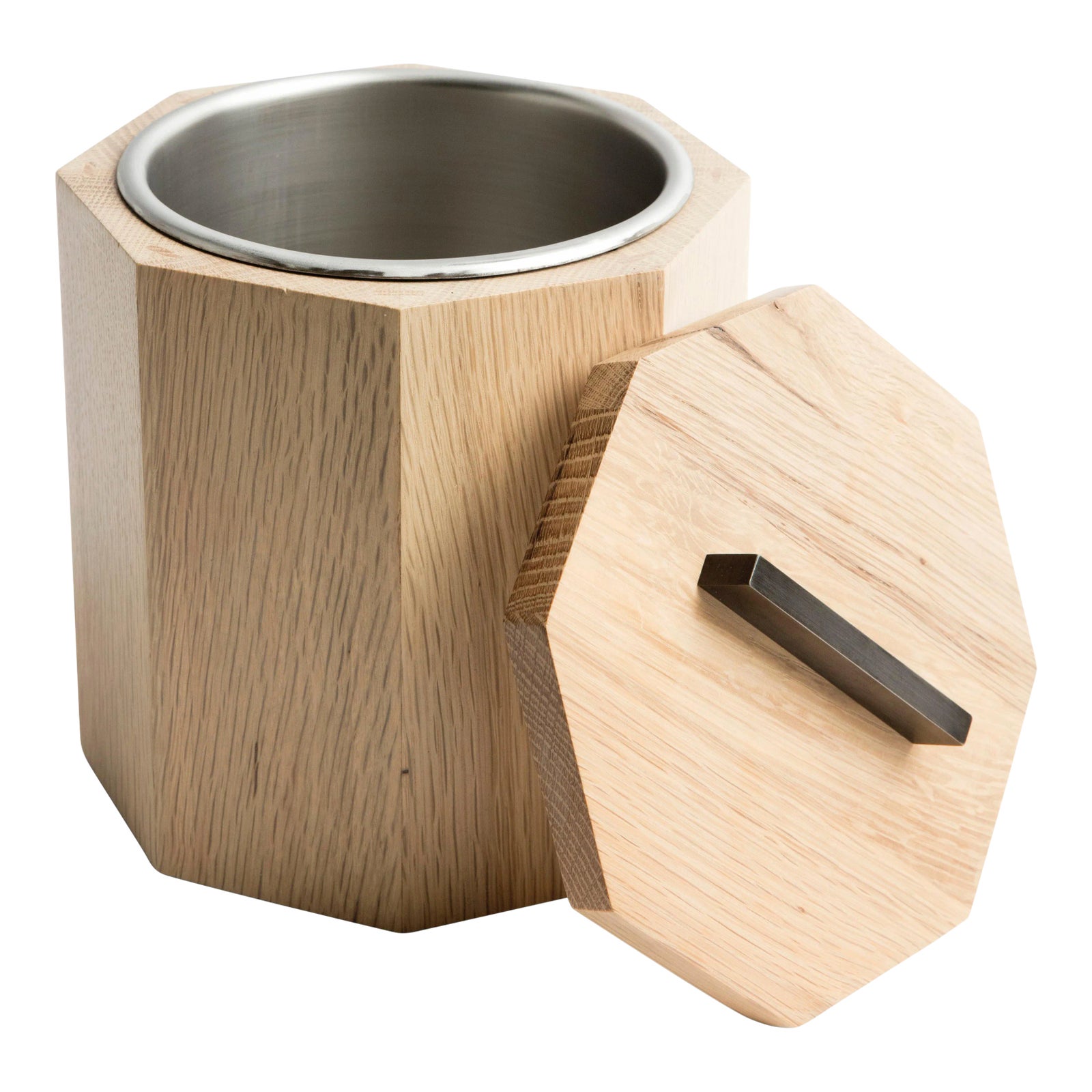 White Oak Wood Ice Bucket with Black Patina Steel Hardware and ...