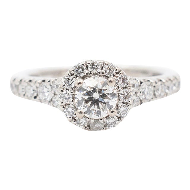 Tolkowsky 14K White Gold Halo Accented Diamond Engagement Ring Size 4.5 Chairish