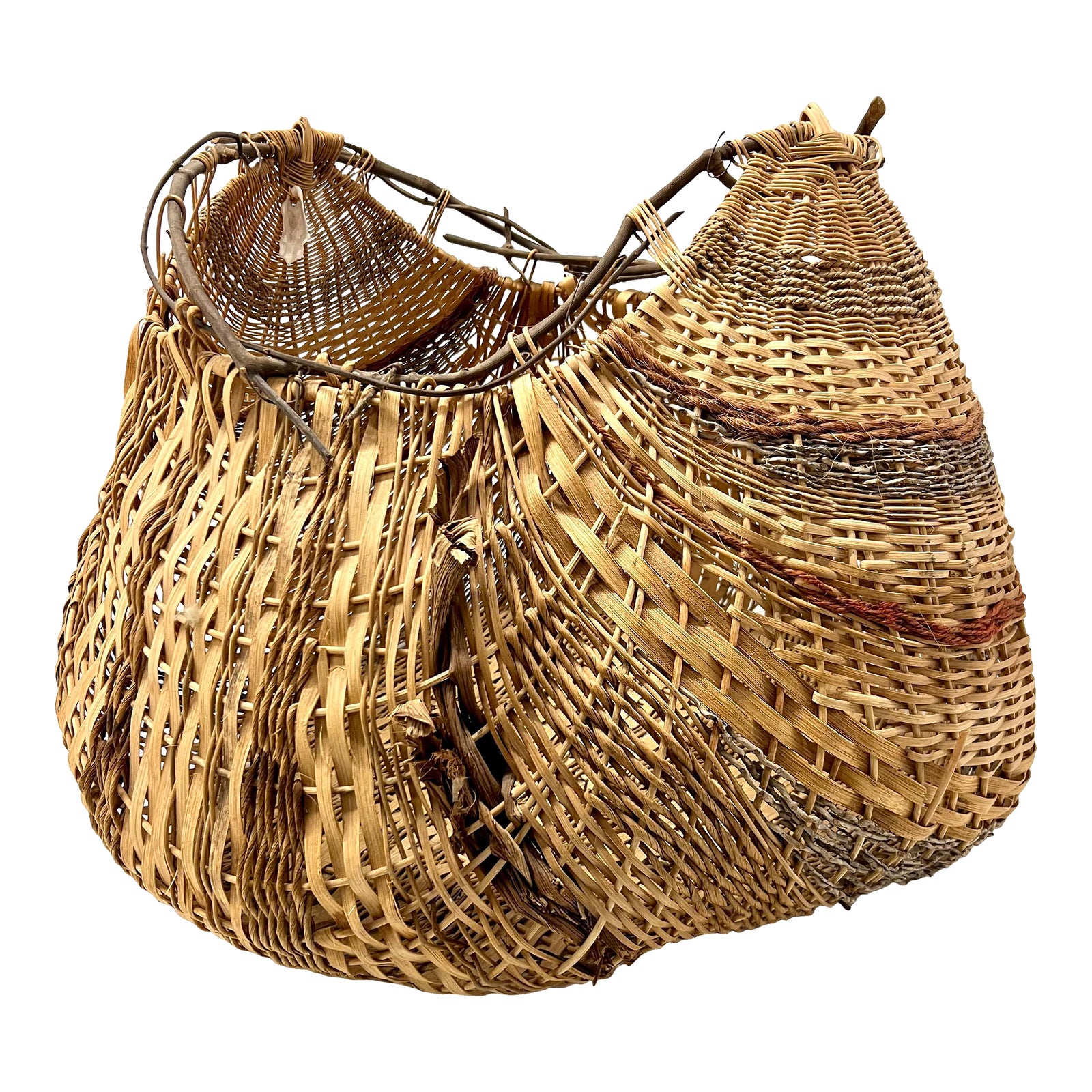 1980s Sculptural Large Organic Reed and Willow Woven Basket | Chairish