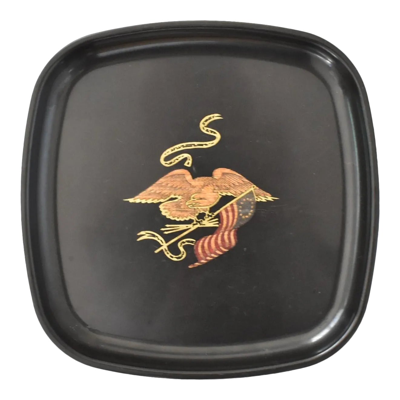 Mid-Century Modern Couroc Tray With Bald Eagle and American Flag | Chairish